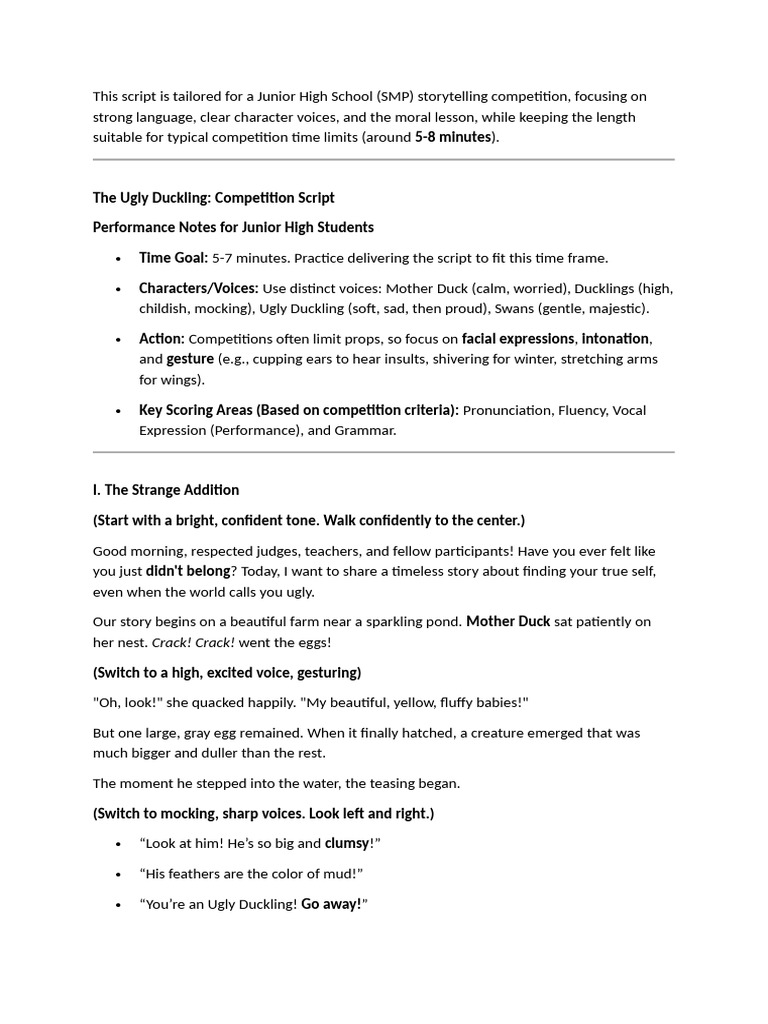 This Script Is Tailored For A Junior High School | PDF | Duck | The ...