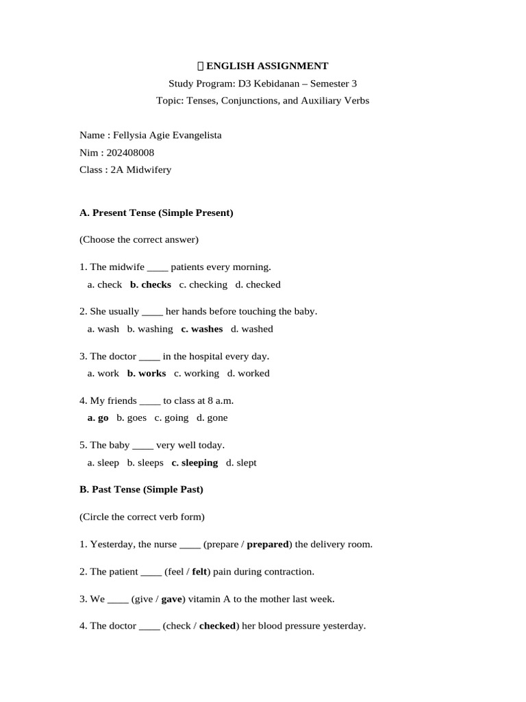 English Assignment - Midwifery - Semester 3 | PDF | Grammatical Tense ...