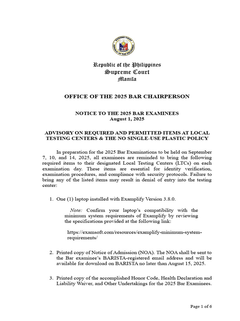 2025 Bar Exam: Required Items & Policies | PDF | Laptop | Plastic