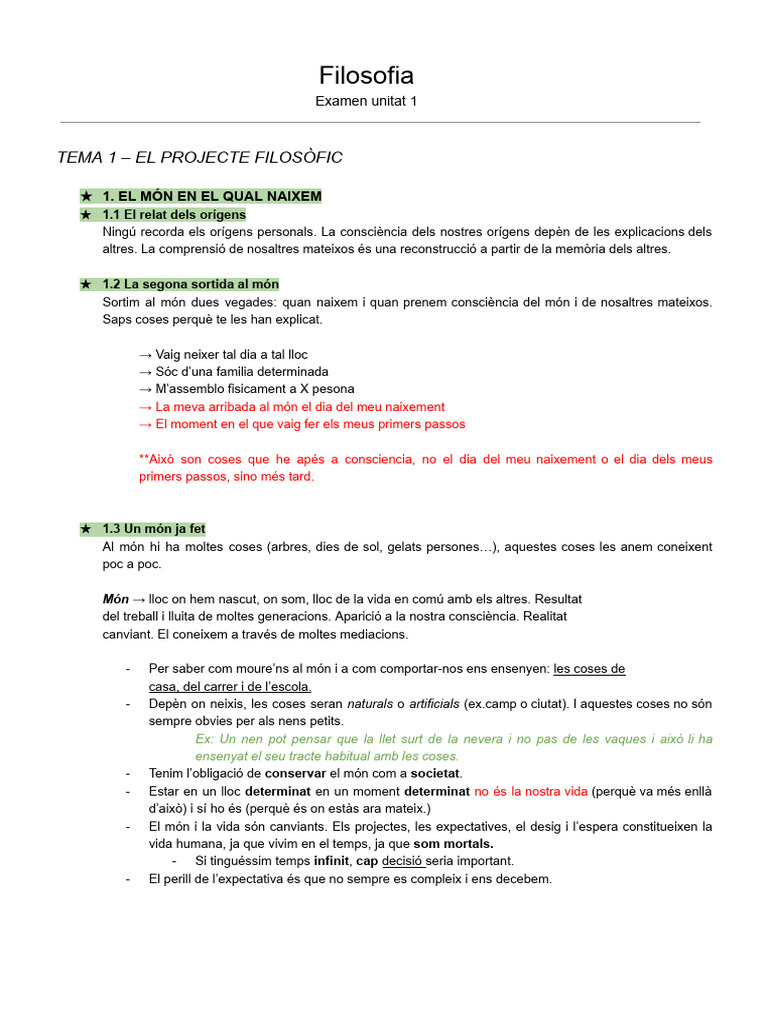 Filosofia, Unitat 1 | PDF