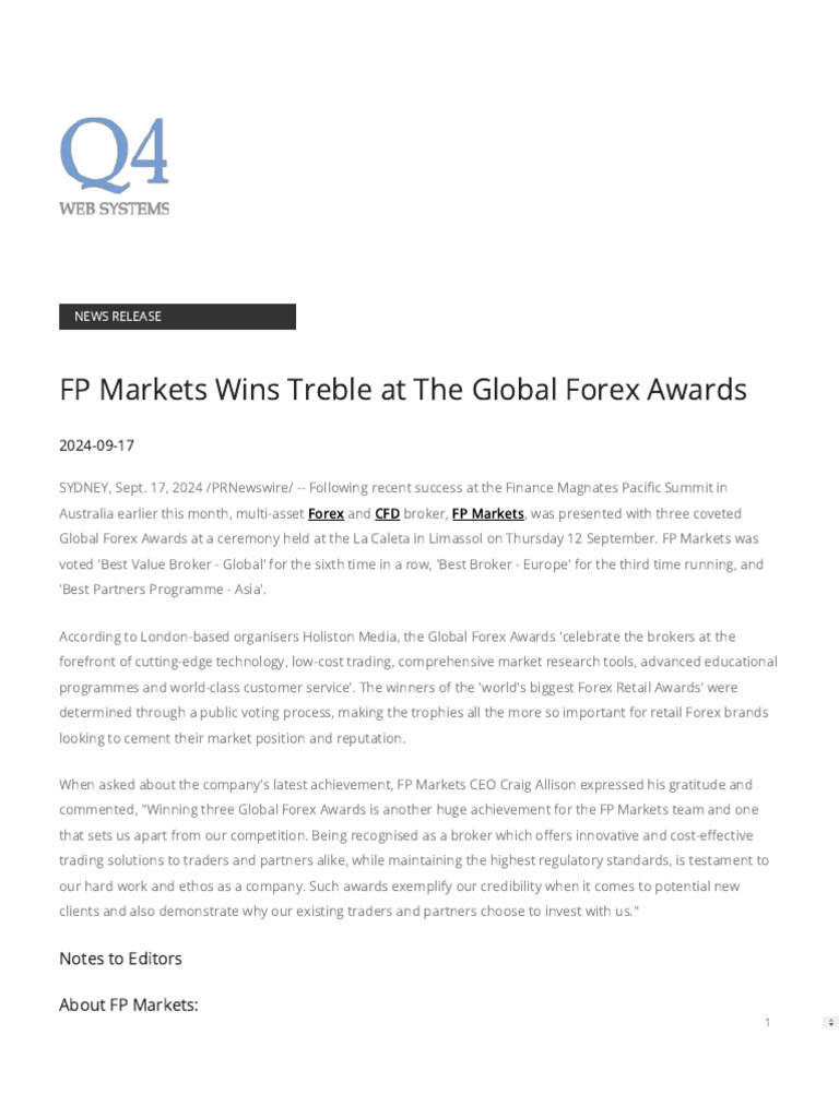 FP Markets Wins Treble at The Global Forex Awards 2024 | PDF | Foreign ...