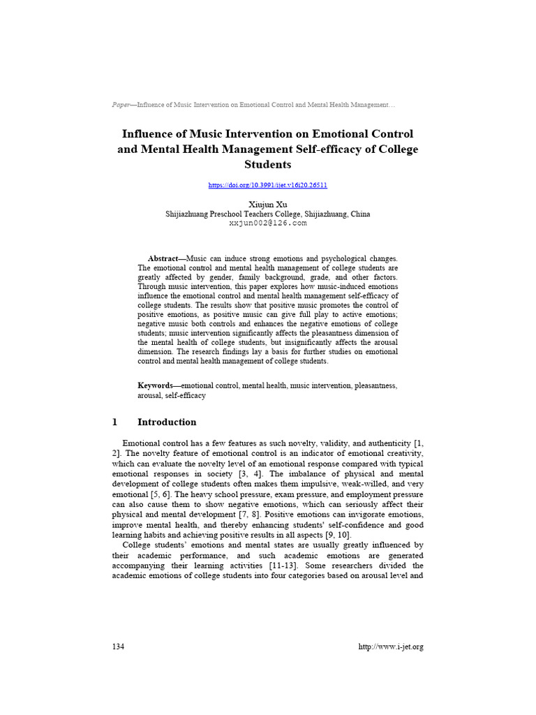 Influence of Music Intervention On Emotional Control and Mental Health ...
