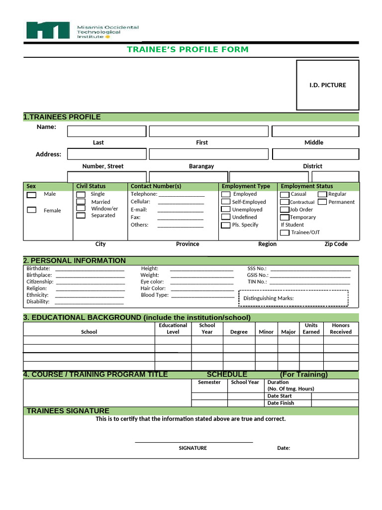 Trainee Profile Information Form | PDF