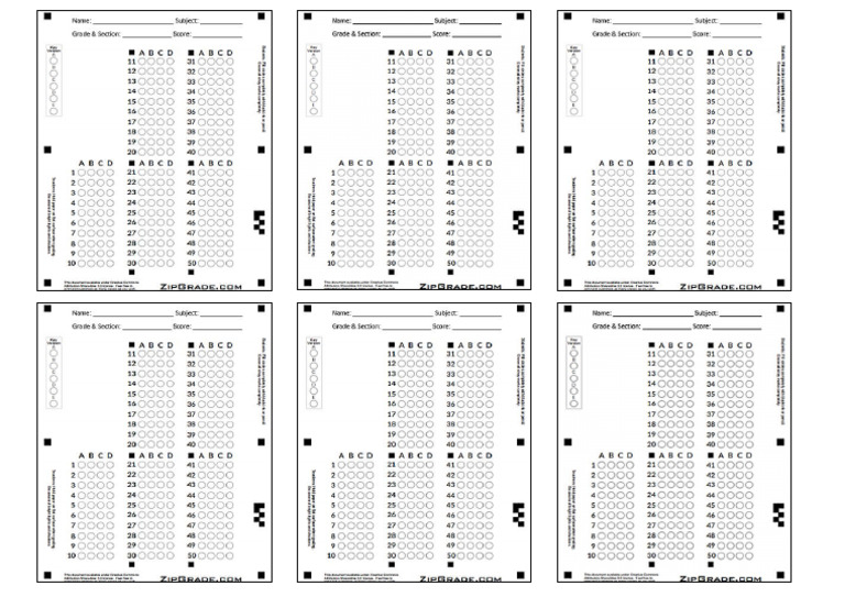 Zipgrade 6 Pcs Per Page | PDF