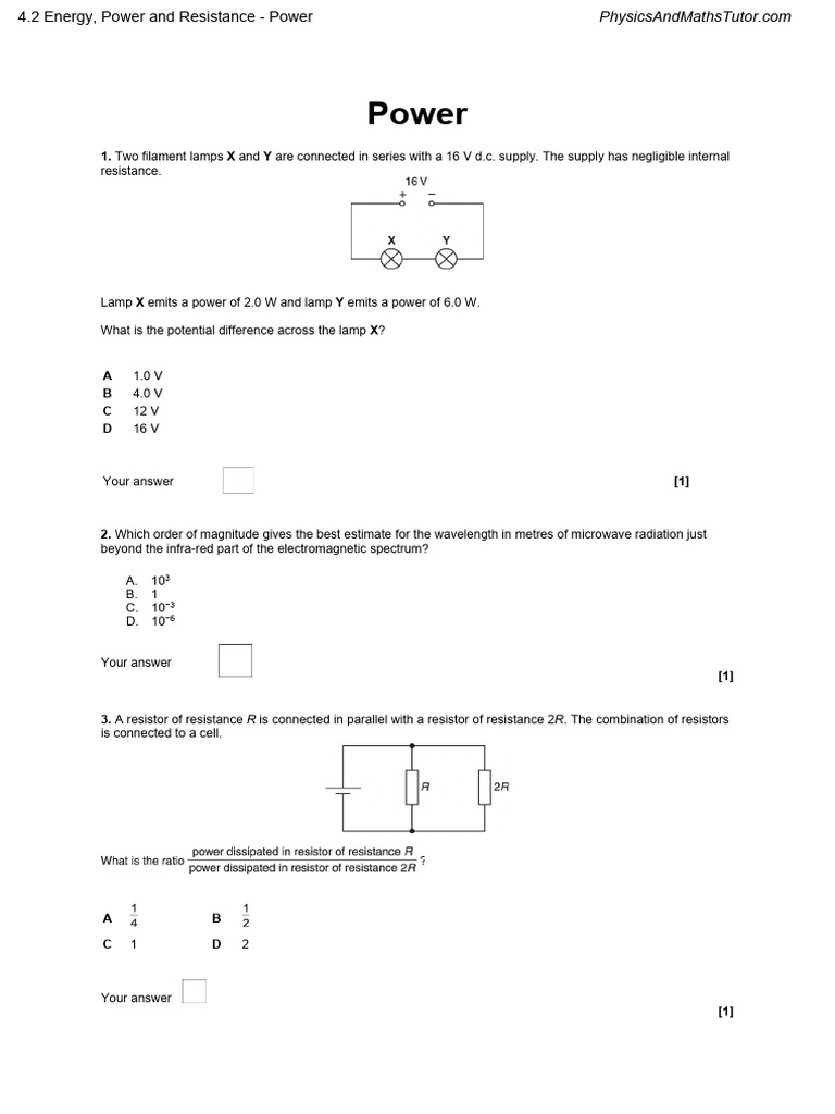 4.2 Energy, Power and Resistance - Power QP | PDF | Electric Current ...