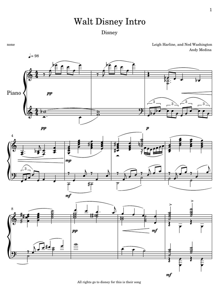 Disney Piano Intro Sheet Music | PDF