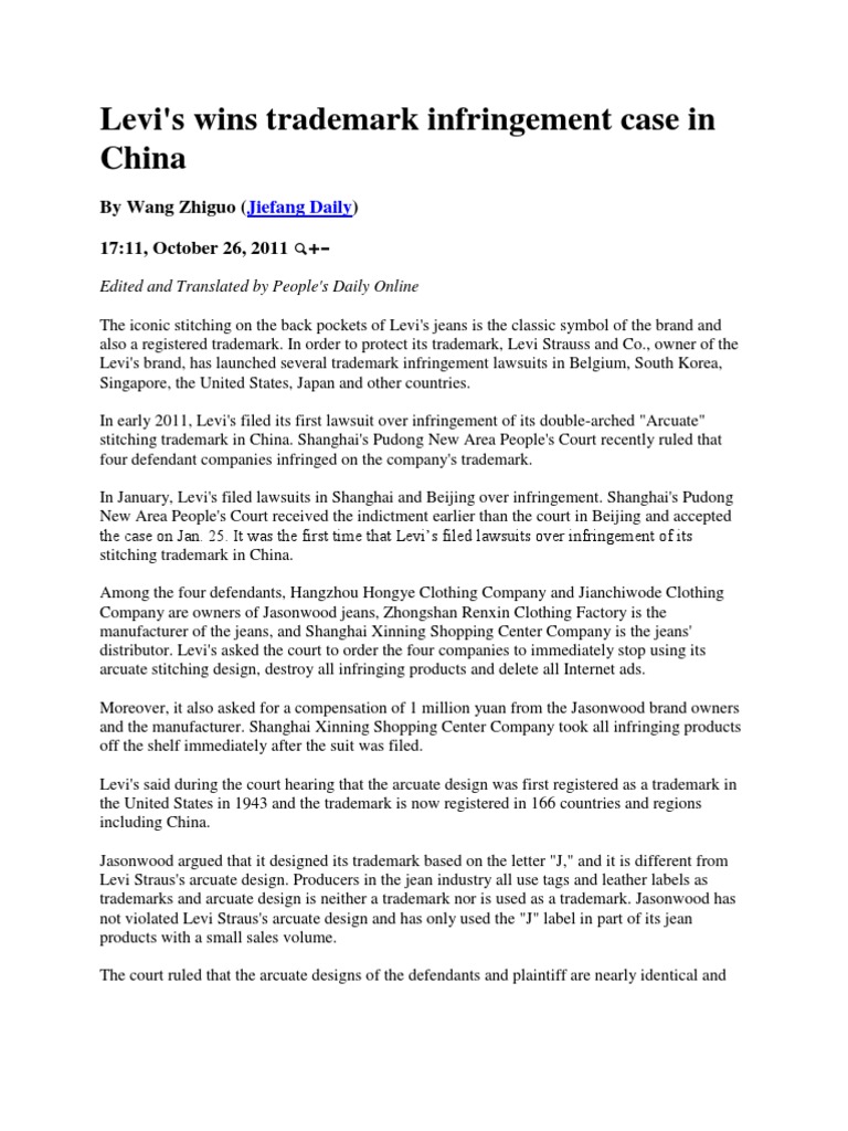 Levis Trademark Case Study | PDF | Jeans | Trademark