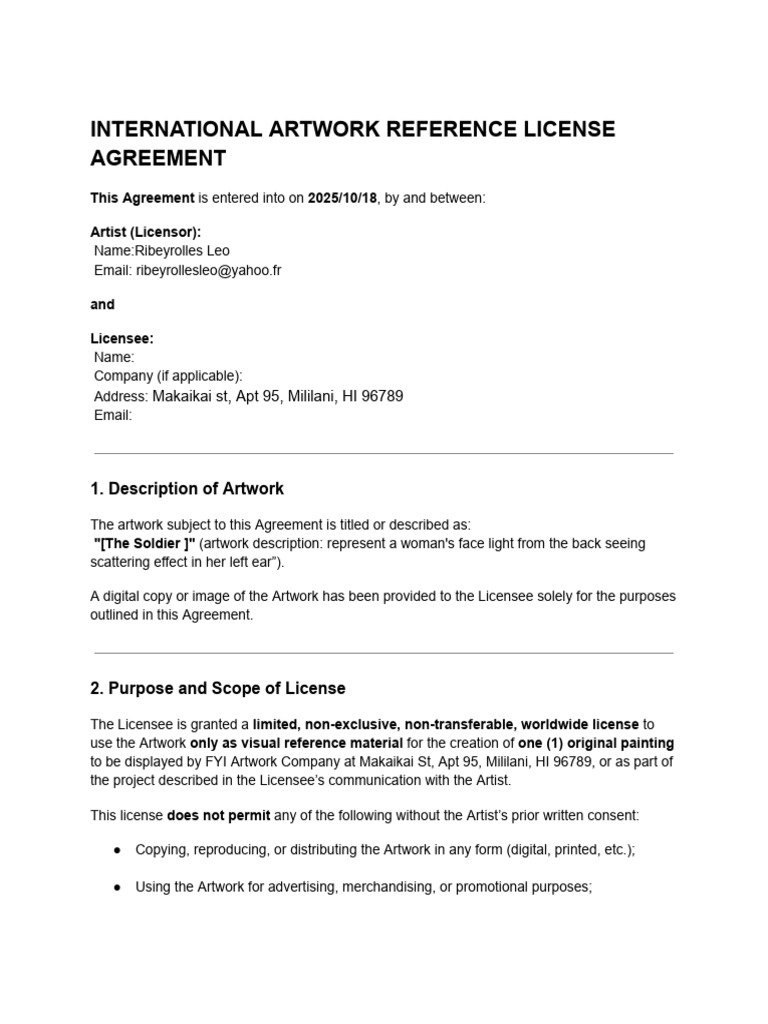 International Artwork Reference License Agreement | PDF | License ...