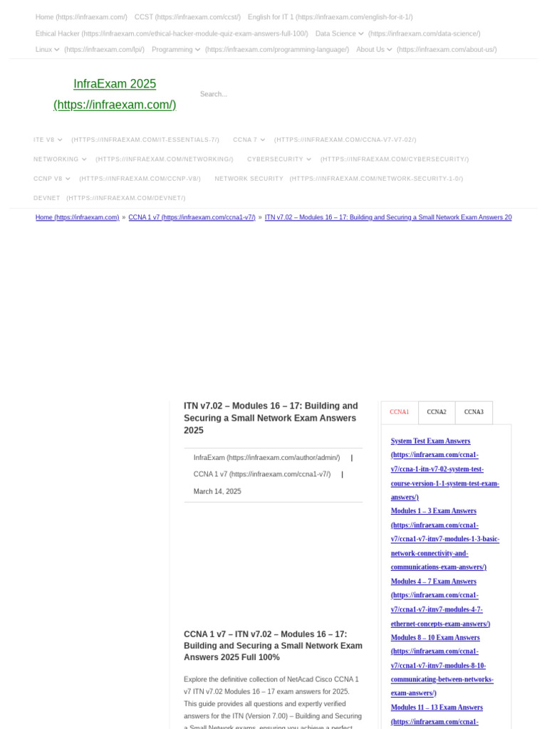 CCNA 1 v7 ITN v7.02 Modules 16-17 Exam Answers 2025 100% | PDF ...