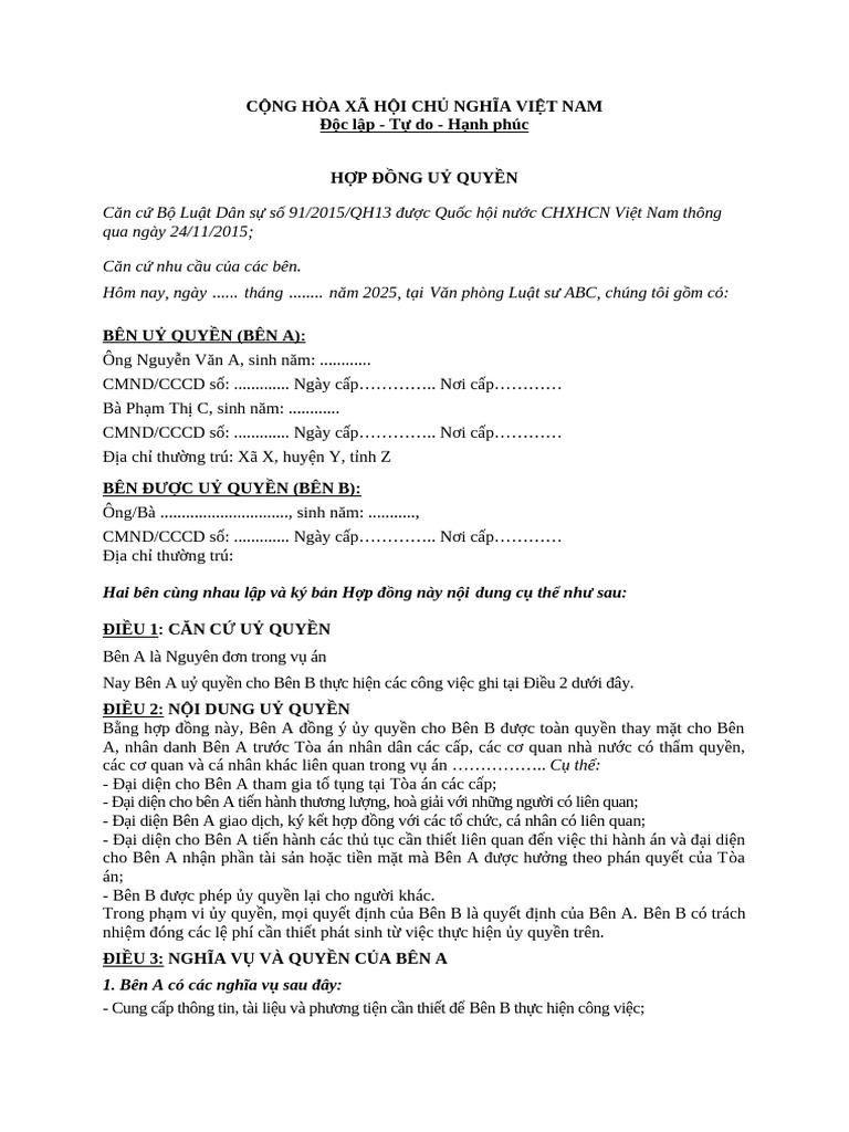 Hop Dong Uy Quyen | PDF