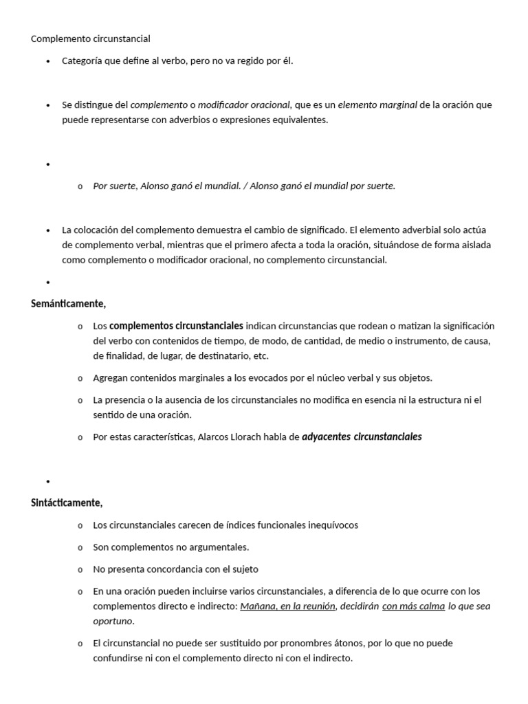 Tipos y funciones del complemento circunstancial | PDF | Adverbio ...