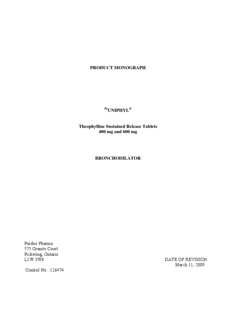 Uniphyl Tablets PM en | PDF | Pharmacokinetics | Bioavailability