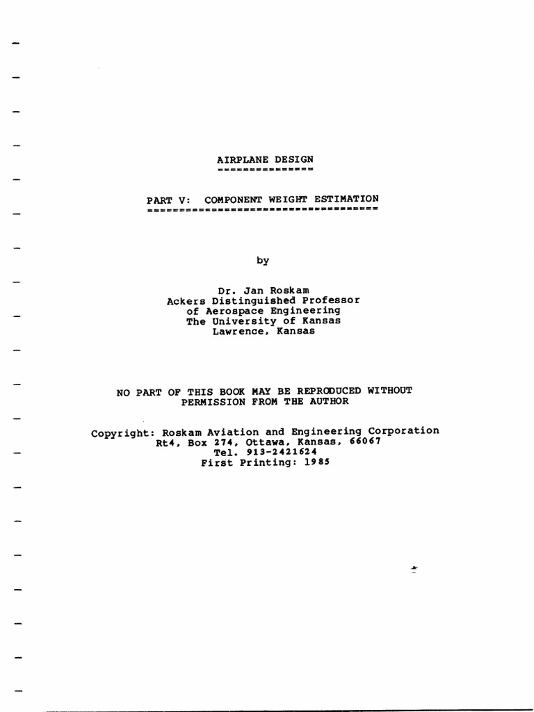 Airplane Design - Jan Roskam - Part V | PDF