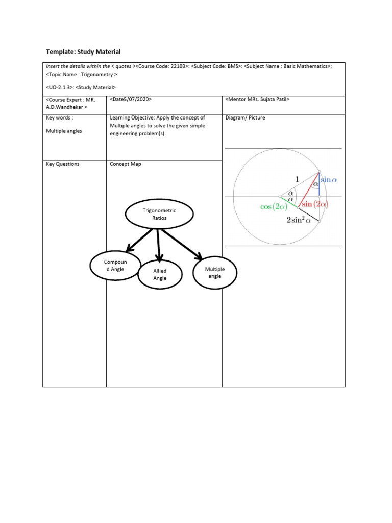 Multiple Angle | PDF | Trigonometric Functions | Trigonometry