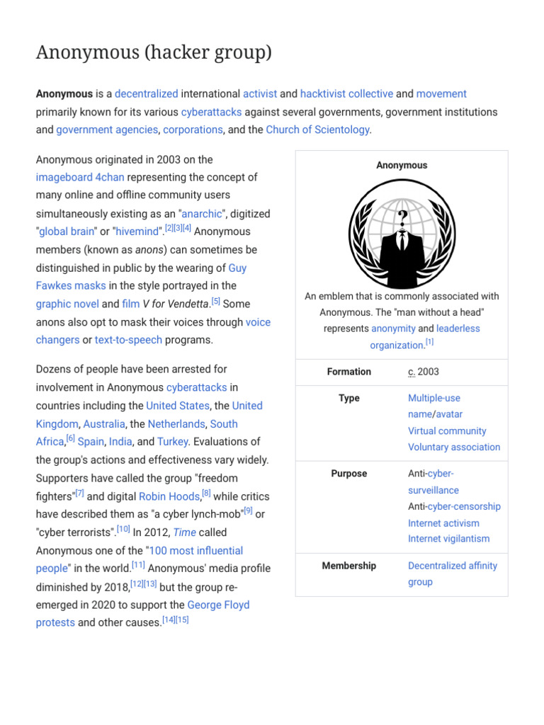 Anonymous (Hacker Group) - Wikipedia | PDF