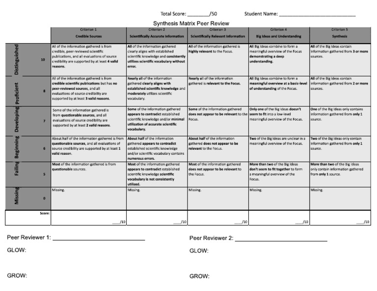 Synthesis Matrix Rubric | PDF