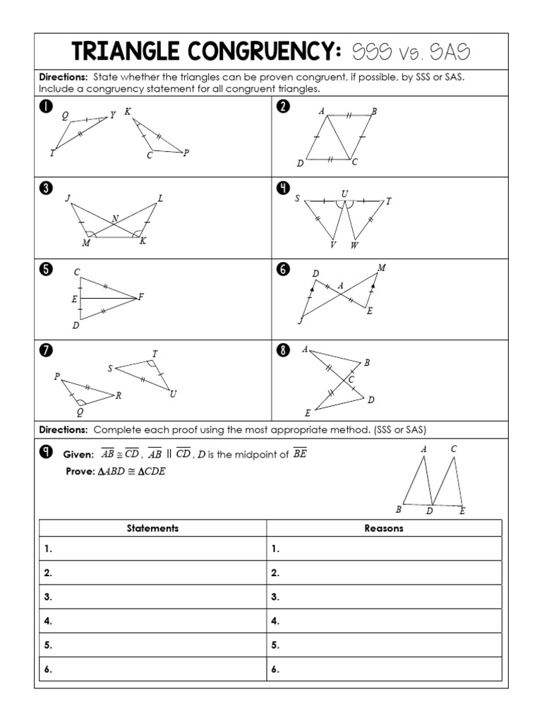 9.29.25 Congruent Triangle Proofs_SSS_SAS_Practice_Blank | PDF | Chess ...
