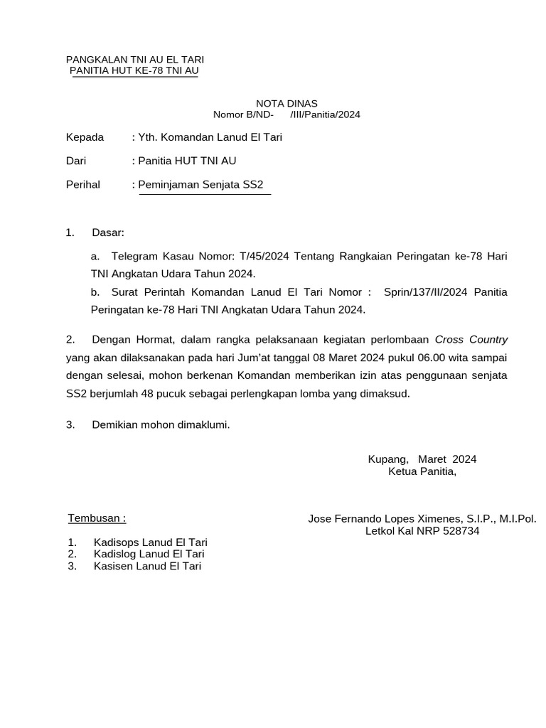 Peminjaman Senjata SS2 untuk HUT TNI AU | PDF
