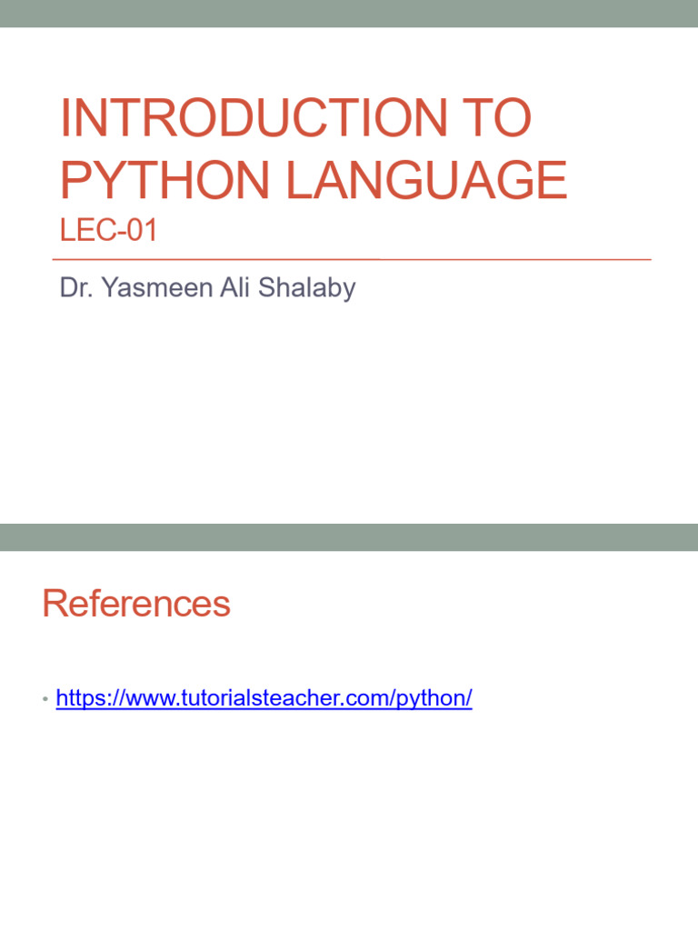 Lec 01 Introduction To Python-2026 | PDF | Python (Programming Language) | Object Oriented ...