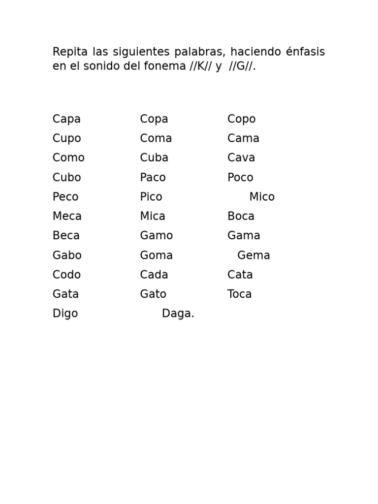 Palabras con K y G para Practicar | PDF