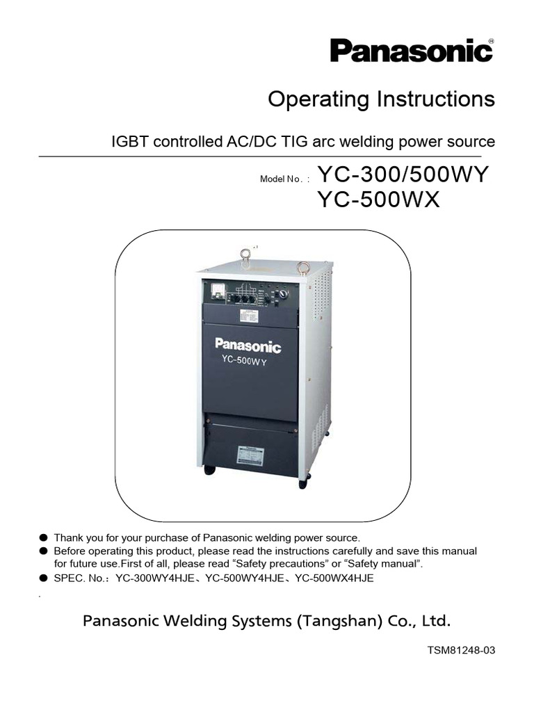 Panasonic TIG Welding Power Source Manual | PDF | Welding | Construction