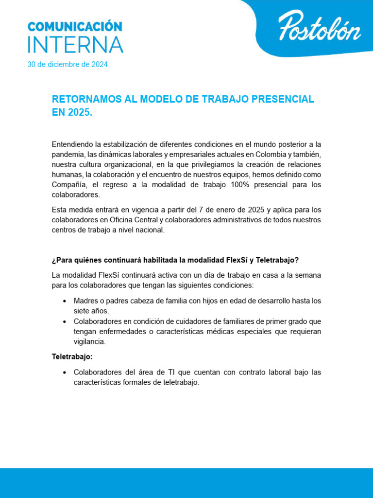Comunicación Interna - Modelo de Trabajo 2025 REG | PDF
