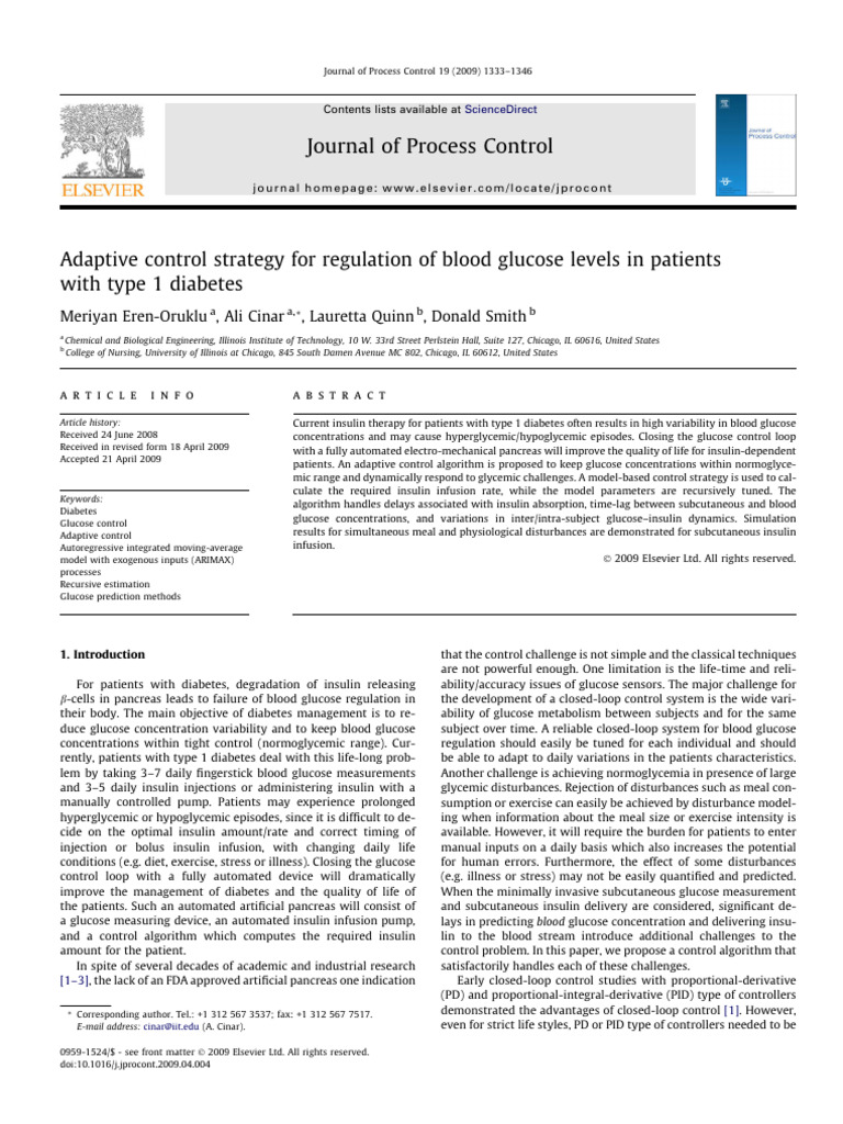 Adaptive control strategy for regulation of blood glucose levels in ...