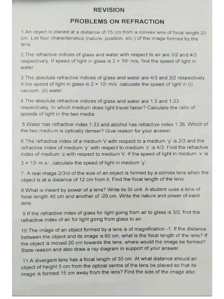 Refraction Problems Pdf