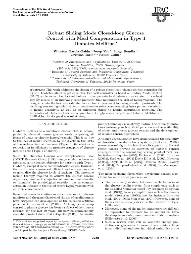 Robust Sliding Mode Closed-Loop Glucose Control With Meal Compensation ...