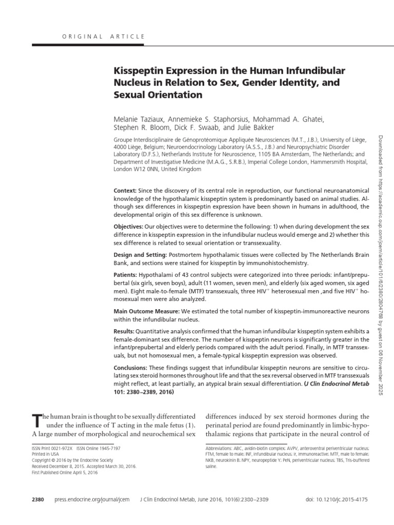 Kisspeptin Expression in The Human Infundibular | PDF | Hypothalamus ...