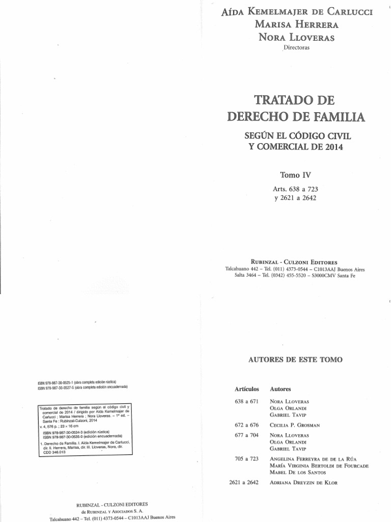 Kemelmajer De Carlucci Aida Tratado De Derecho De Familia Tomo Iv