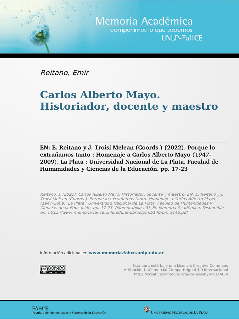 Carlos Alberto Mayo_Historiador, Docente y Maestro_Reitano Emir | PDF ...