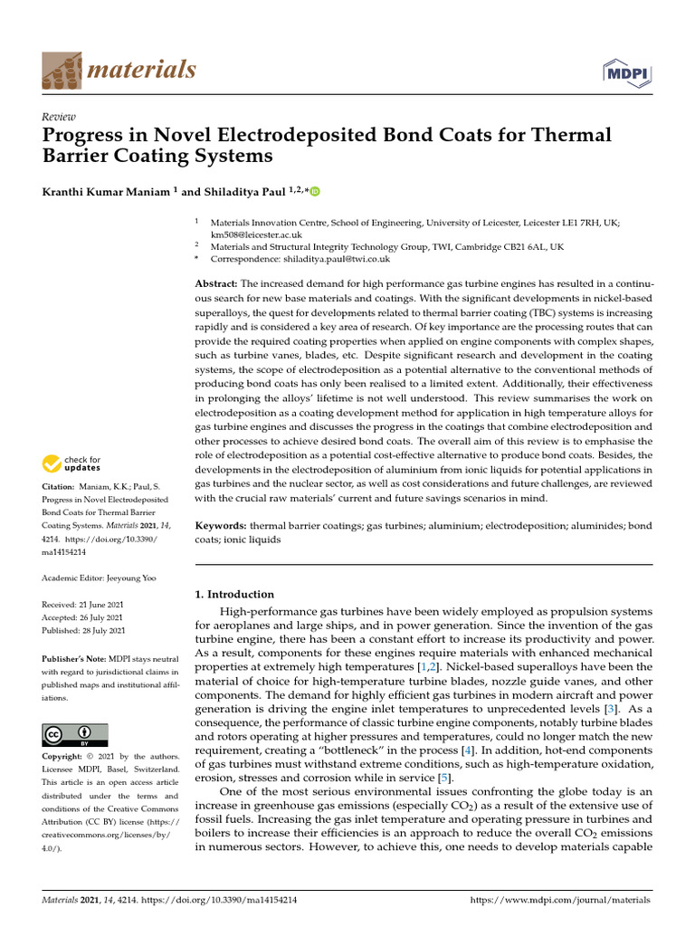 Progress in Novel Electrodeposited Bond Coats For Thermal Barrier ...