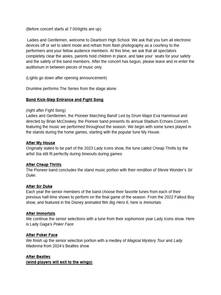 Stadium Echoes Script | PDF | Lady Gaga | Popular Music