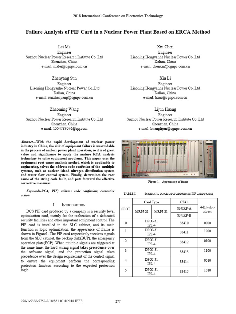 Failure Analysis of PIF Card in A Nuclear Power Plant Based On ERCA ...