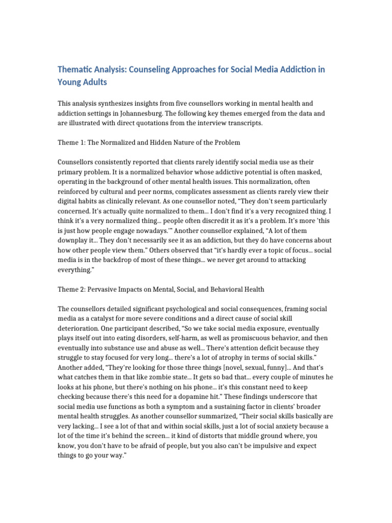 Thematic Analysis Social Media Addiction | PDF | Cognitive Behavioral ...