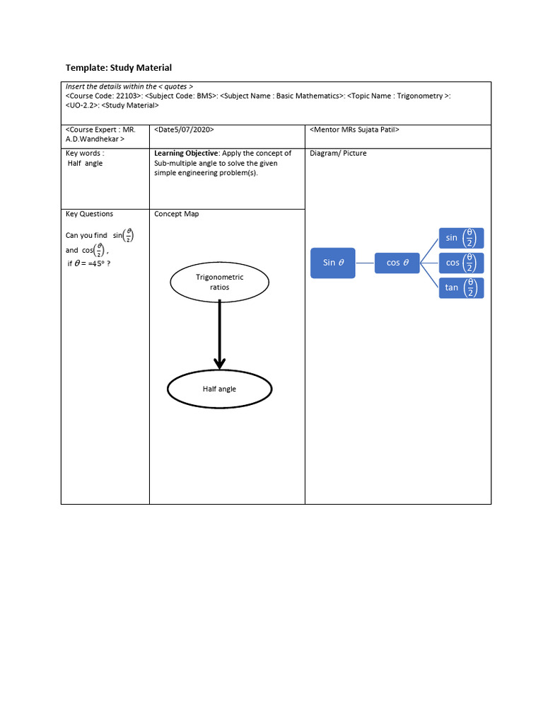 Submultiple Angle | PDF | Trigonometric Functions | Geometry