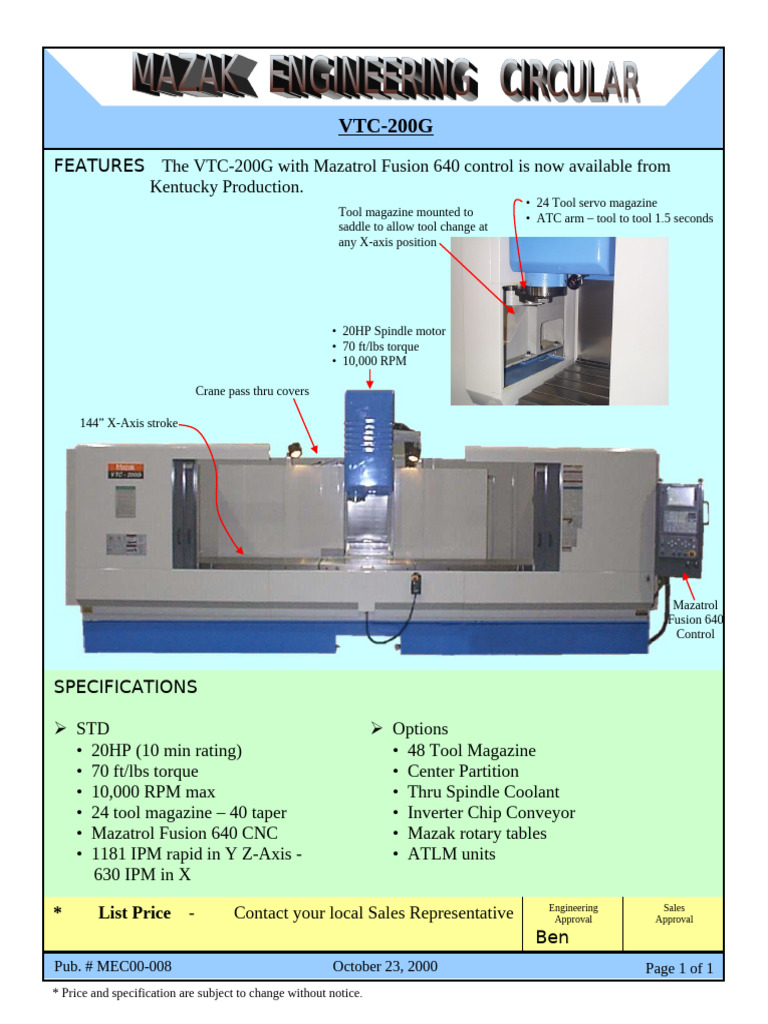 VTC-200G CNC Machine Specifications | PDF