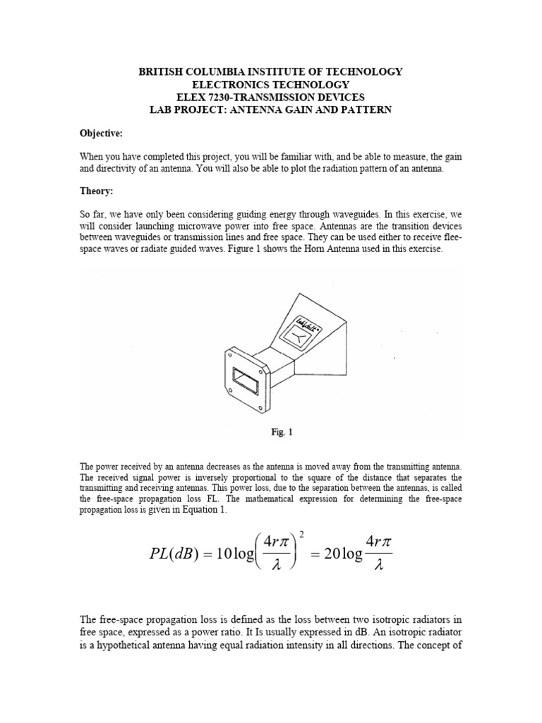 Antenna Gain and Radiation Pattern Lab | PDF | Antenna (Radio) | Waveguide