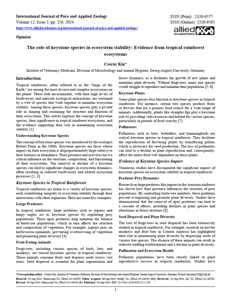 The Role of Keystone Species in Ecosystem Stability Evidence From ...