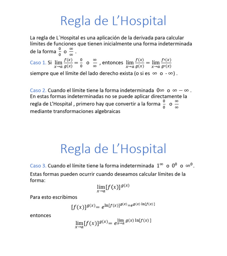 Aplicación de la Regla de L'Hospital | PDF