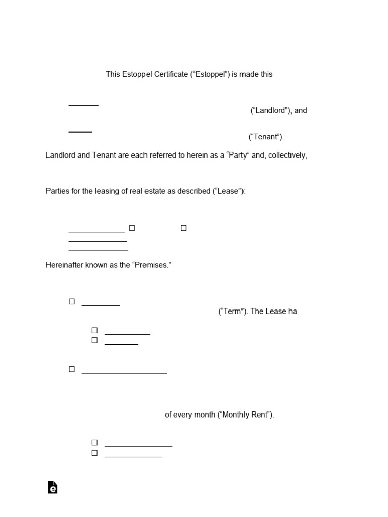 Tenant Estoppel Certificate Template | PDF | Leasehold Estate | Lease