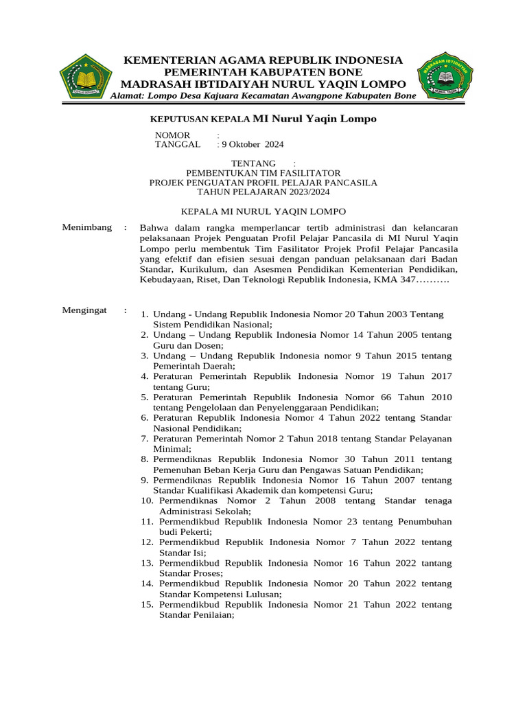 Kementerian Agama Republik Indonesia Pemerintah Kabupaten Bone Madrasah ...