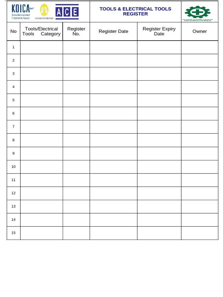 Tools and Electrical Tools Register | PDF
