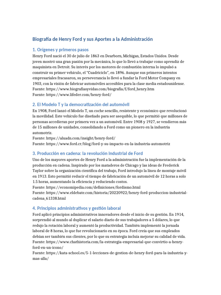 Biografía y legado de Henry Ford | PDF | Compania de motores ford ...