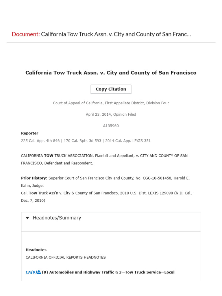 CA Tow Truck Assn. v. City of SF | PDF | Taxes | Federal Preemption