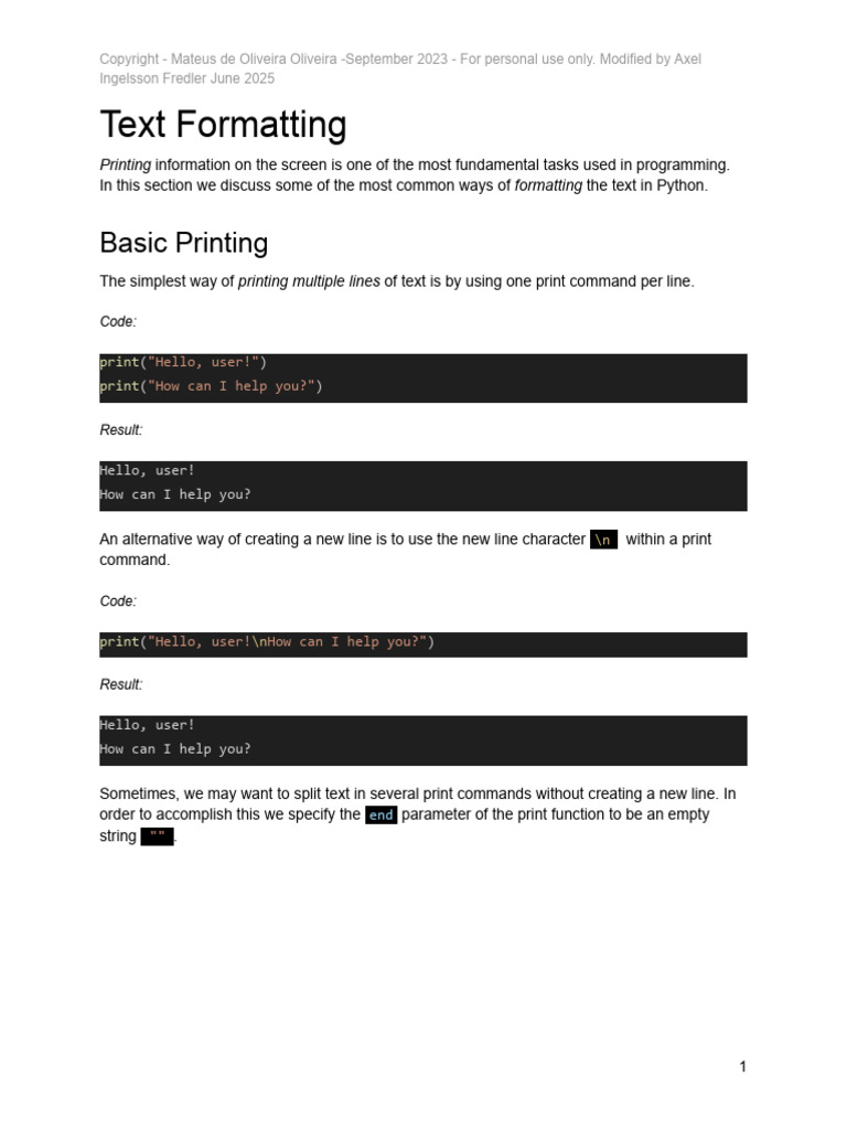 01 Basics 03 Text Formatting | PDF | Parameter (Computer Programming) | Python (Programming ...