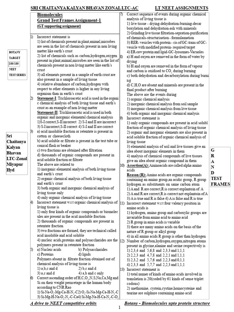 Biomolecules GT Frames Assignment-1 2025 Next Neet | PDF | Cell ...