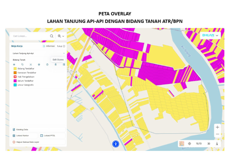 Peta Overlay Lahan Tanjung API-API Dengan Bidang Tanah | PDF