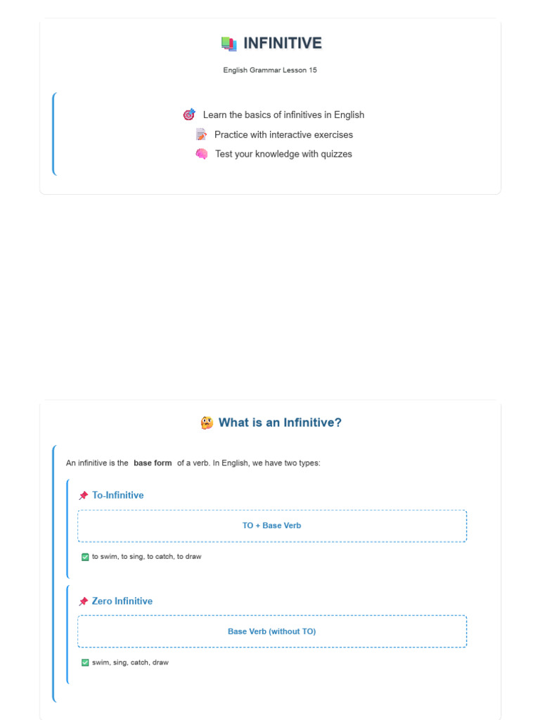 Understanding Infinitives in English | PDF | Adjective | Verb